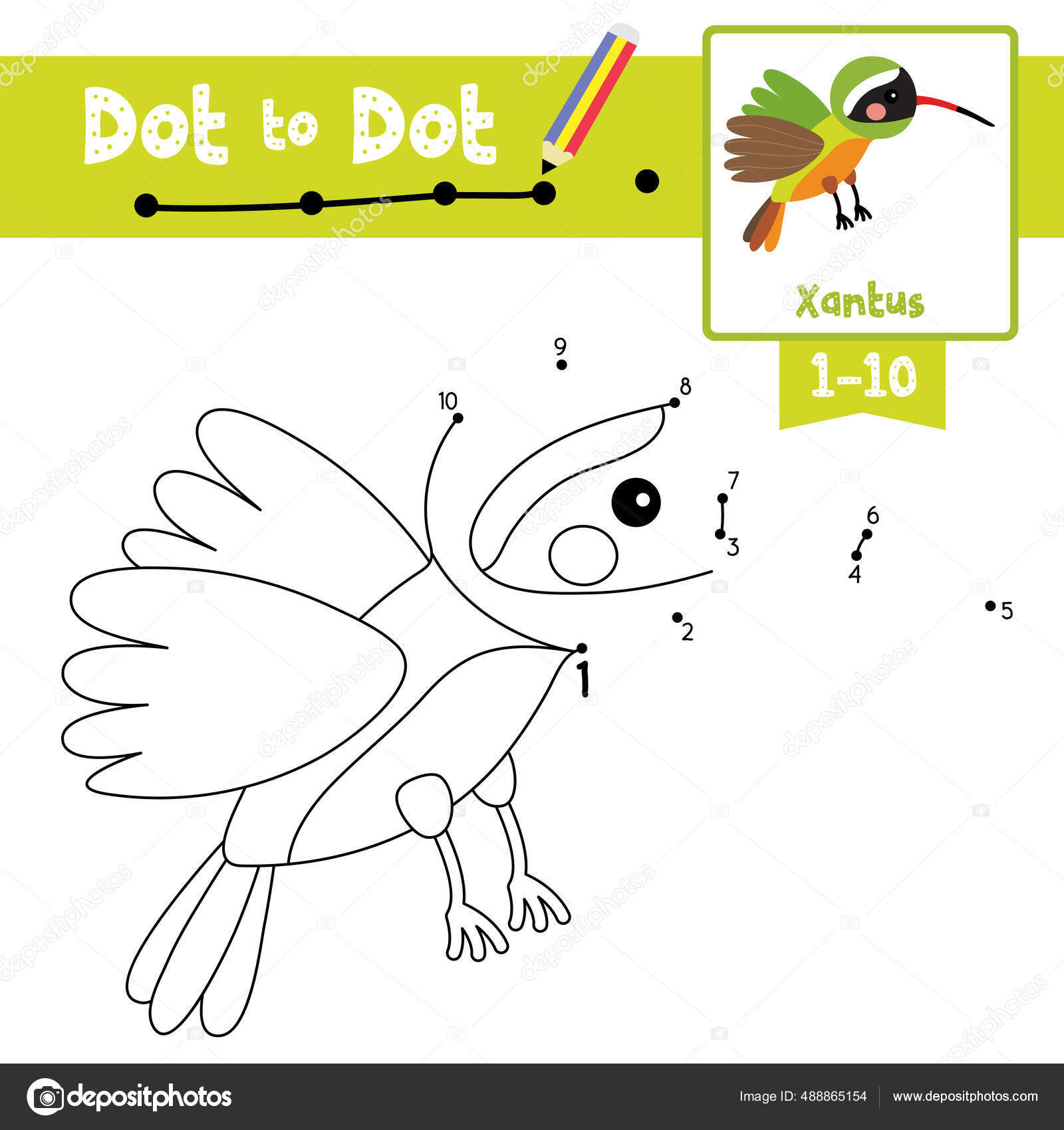 Dot Dot Educational Game Coloring Book Flying Xantus Hummingbird ...