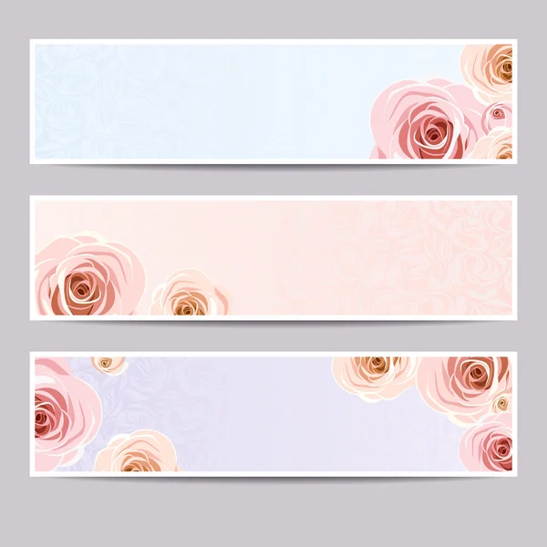 Banners with red and pink roses and freesia flowers. Vector ...