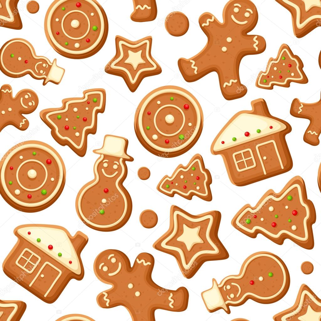 Seamless background with gingerbread cookies. Vector illustration ...