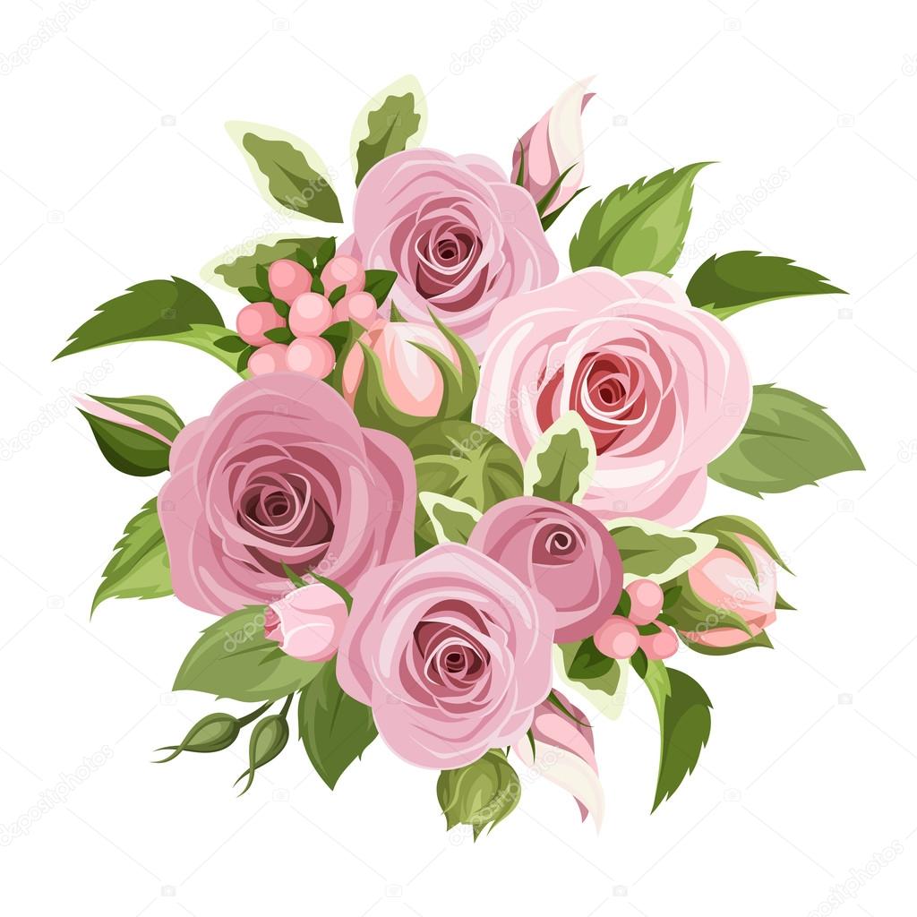 Pink roses bouquet. Vector illustration. — Stock Vector © Naddya #94464904