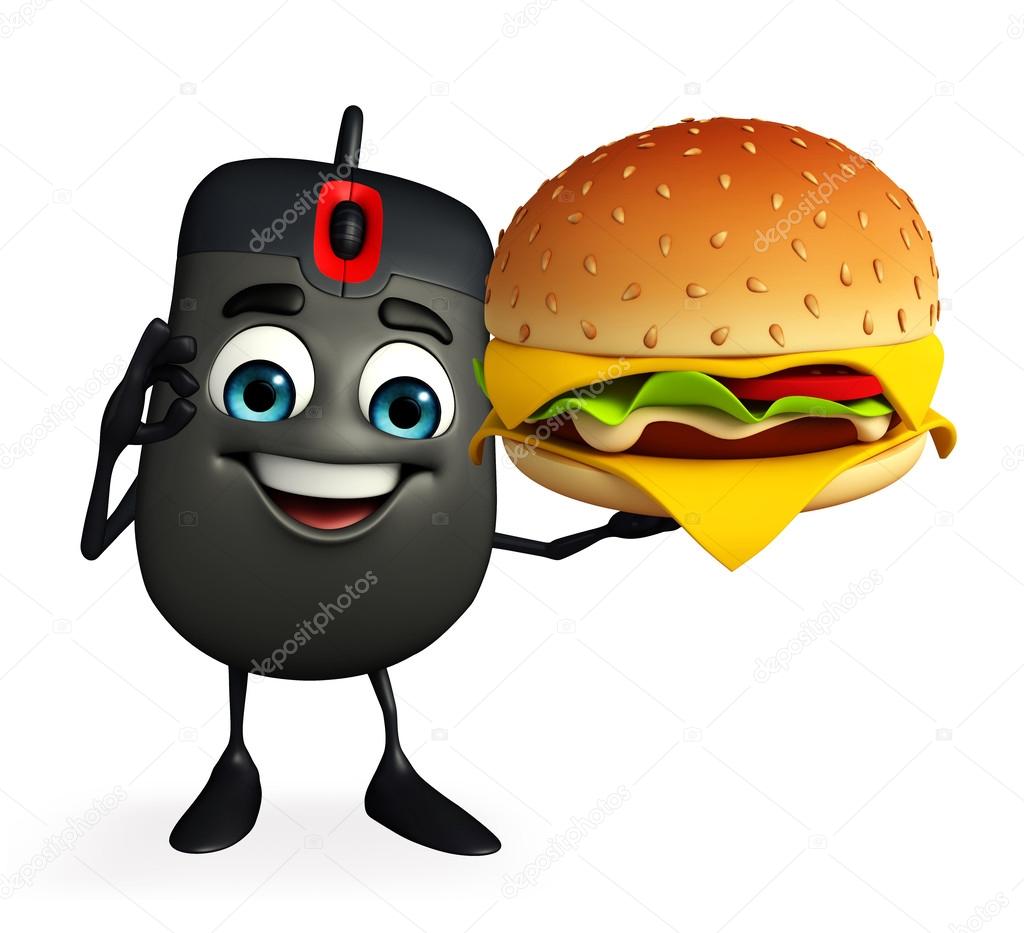 Computer Mouse Character with burger — Stock Photo © pixdesign123 #52421705