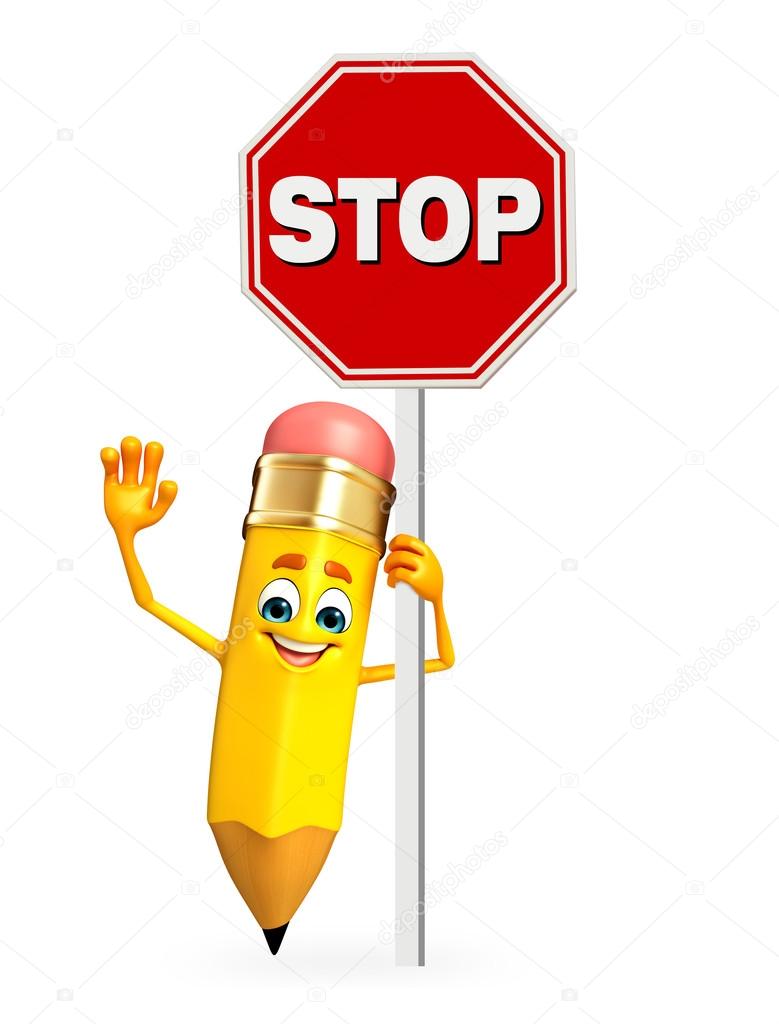 Pencil Character with stop sign Stock Illustration by ©pixdesign123 ...