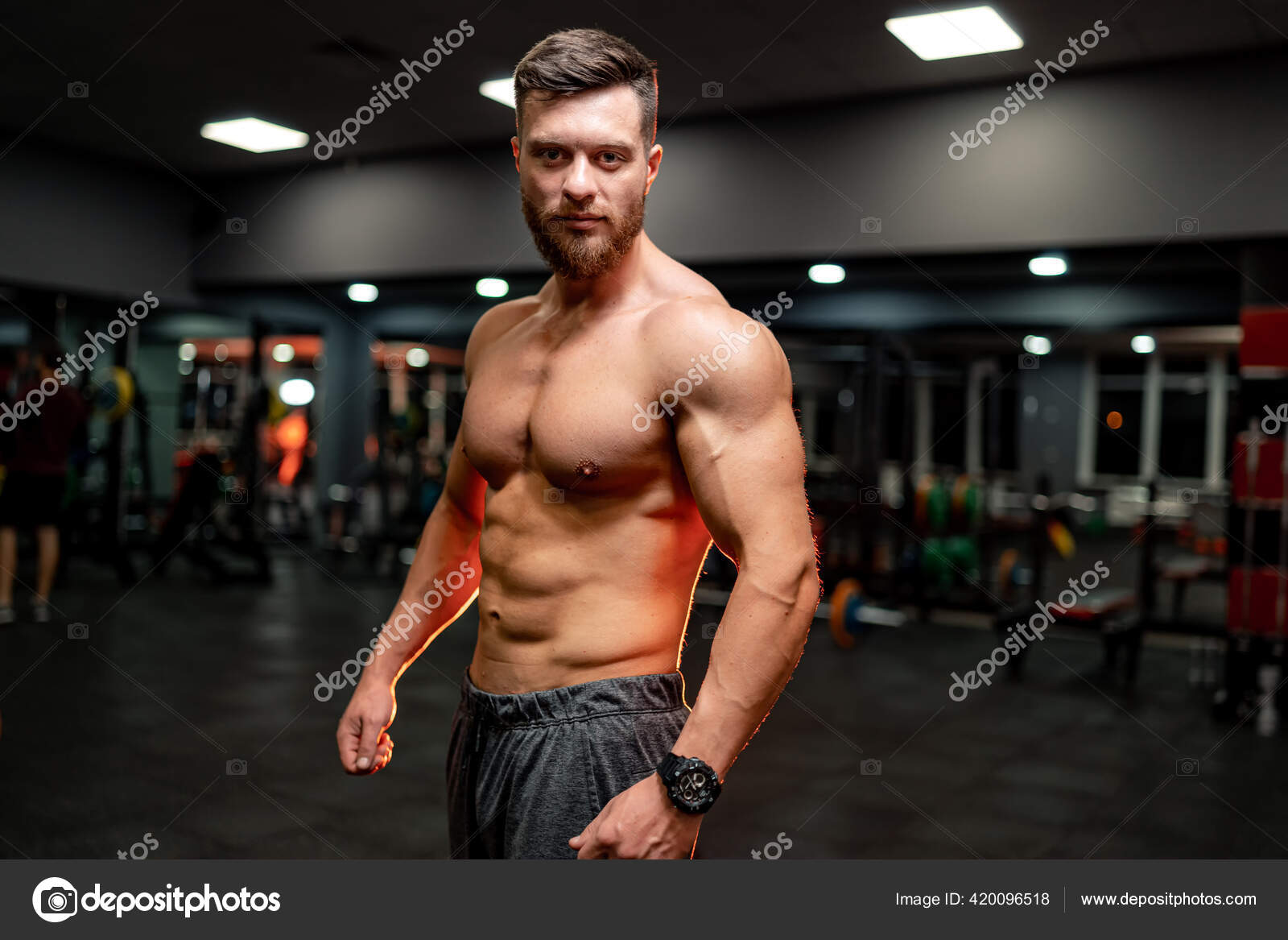 Portrait Athletic Well Built Man Six Pack Abs Half Turned Stock Photo ...