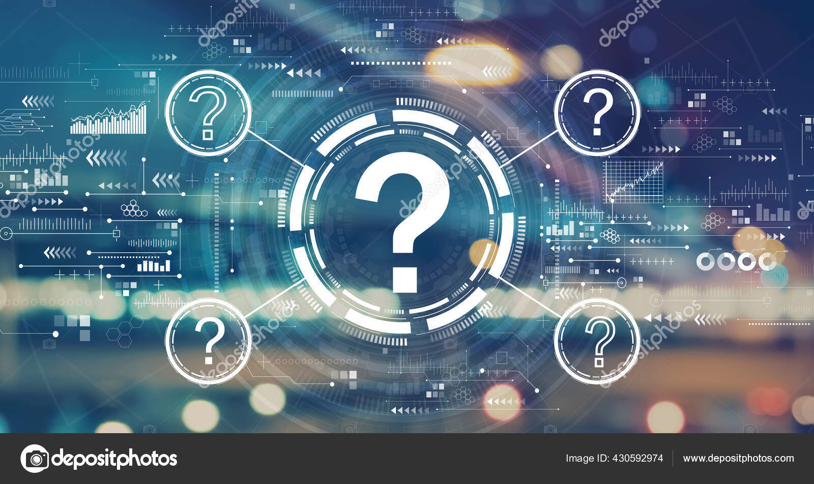 Question marks with blurred city lights — Stock Photo © Melpomene ...