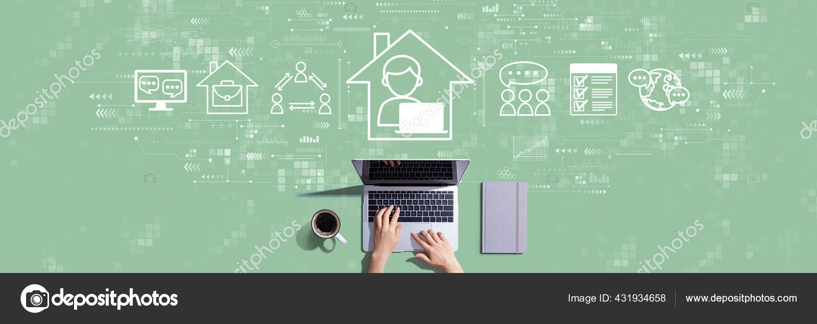 Remote Work theme with person working with laptop Stock Photo by ...