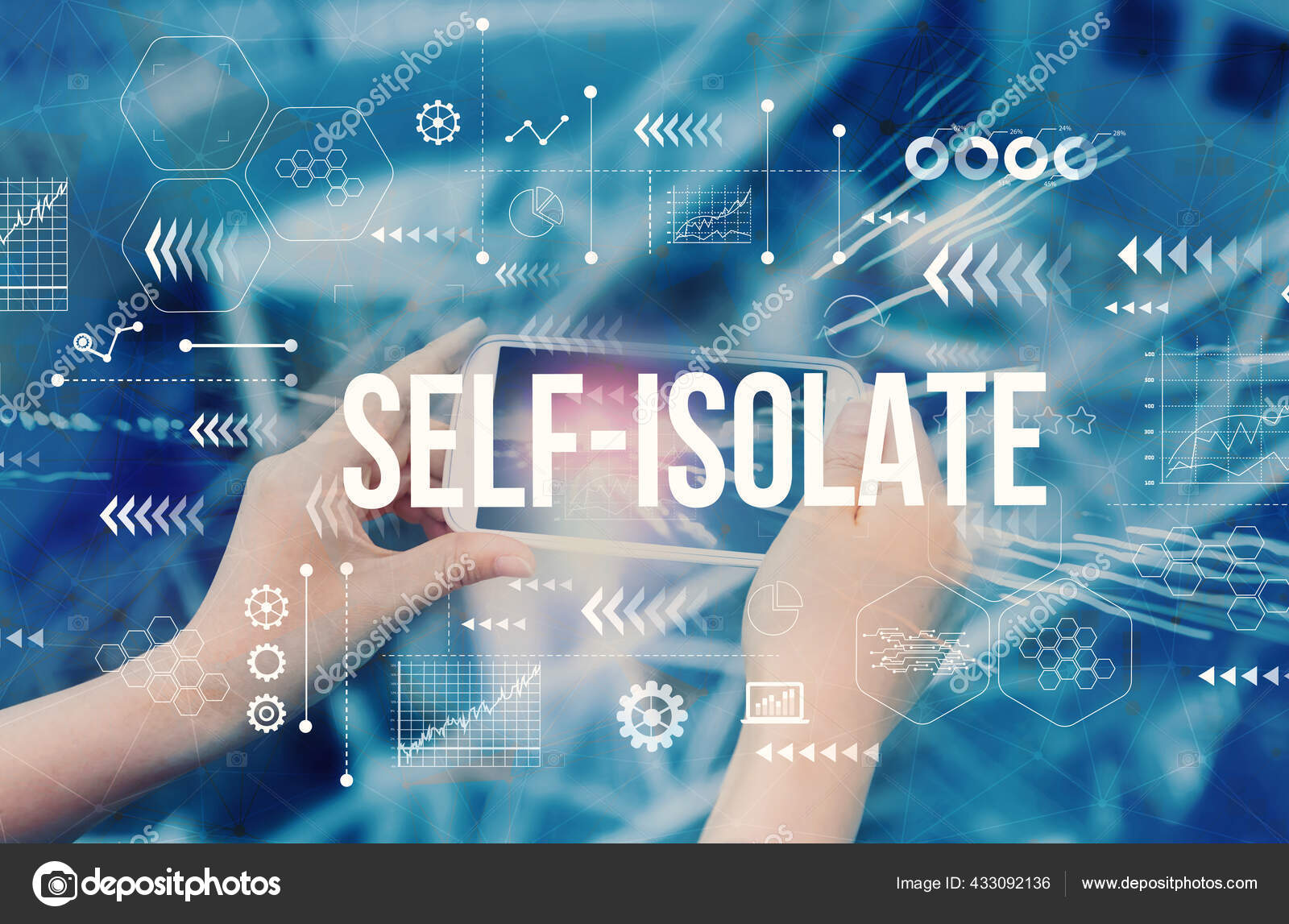 Self-isolate theme with person using smartphone Stock Photo by ...