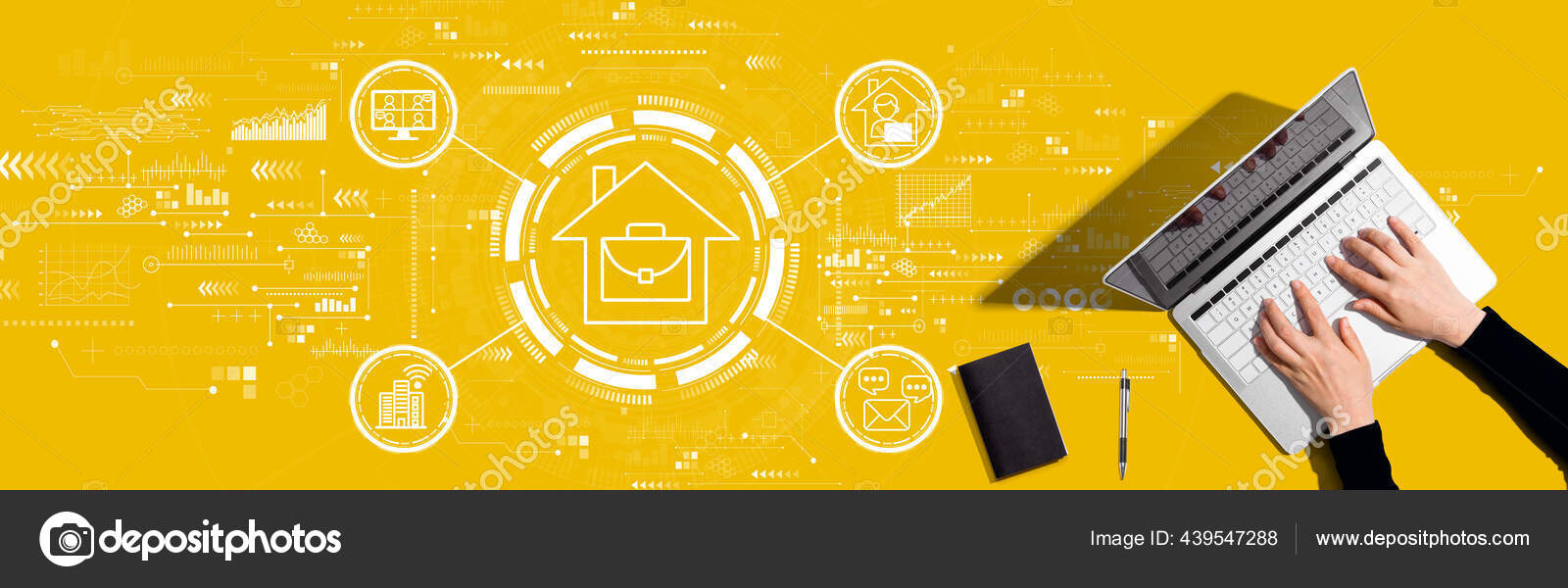 Telework theme with person working with laptop — Stock Photo ...