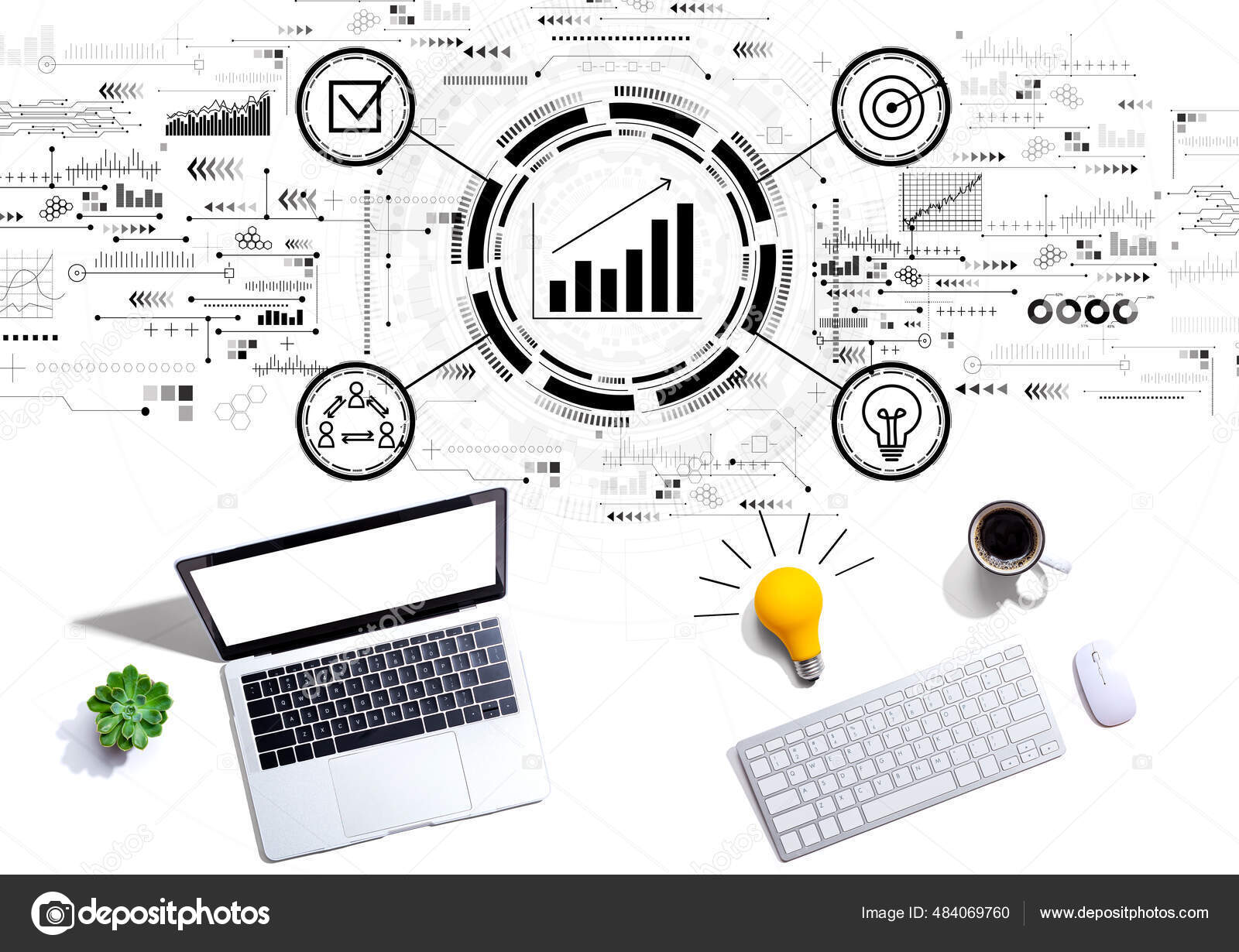 Marketing concept with computers with a light bulb Stock Photo by ...