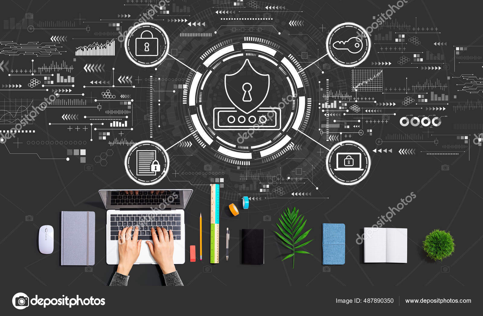 Cyber security theme with person using a laptop Stock Photo by ...