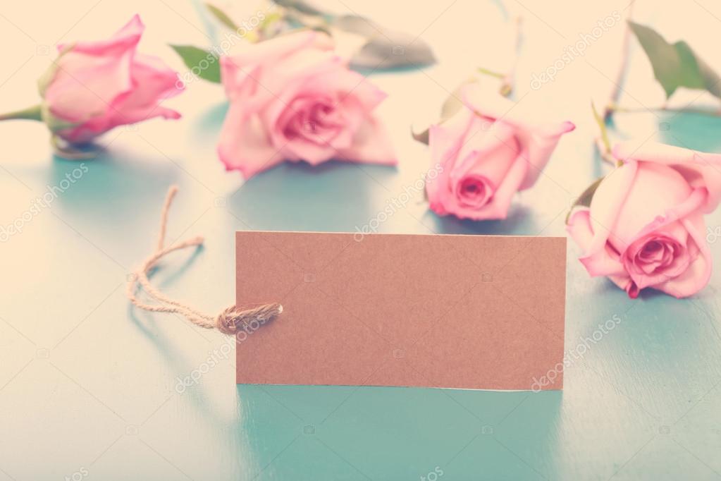 Note tag with pink roses — Stock Photo © Melpomene #63585869