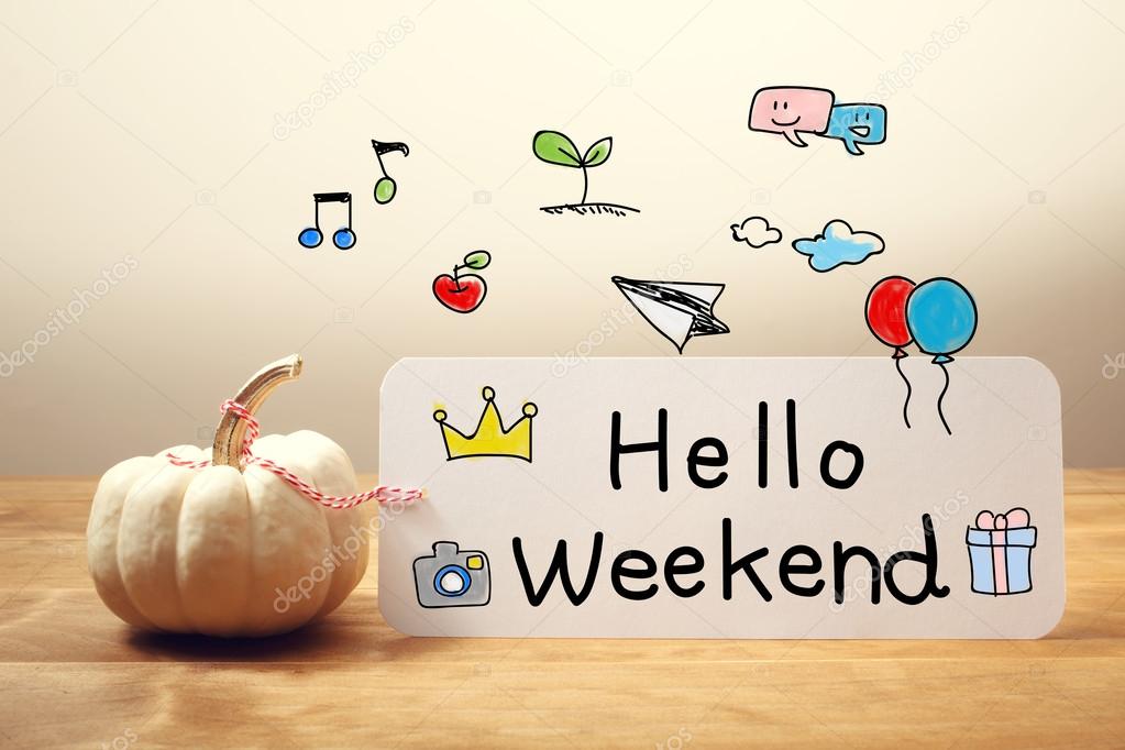 Hello Weekend message with small pumpkin — Stock Photo © Melpomene ...