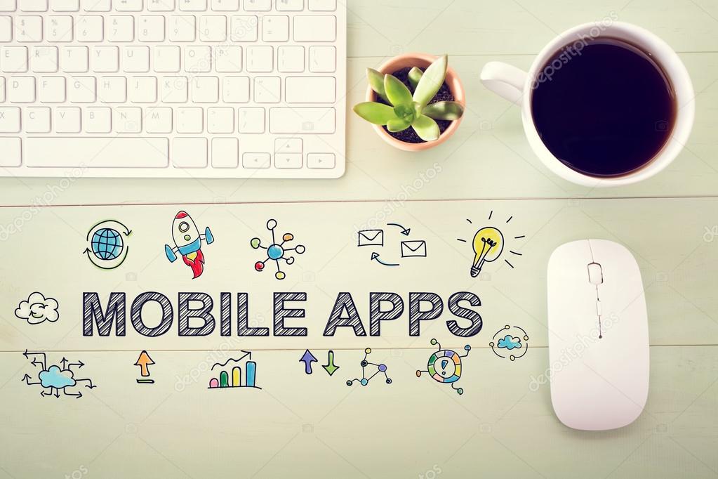 Mobile Apps concept with workstation — Stock Photo © Melpomene #90984300 Mobile Apps concept with workstation — Stock Photo © Melpomene #90984300