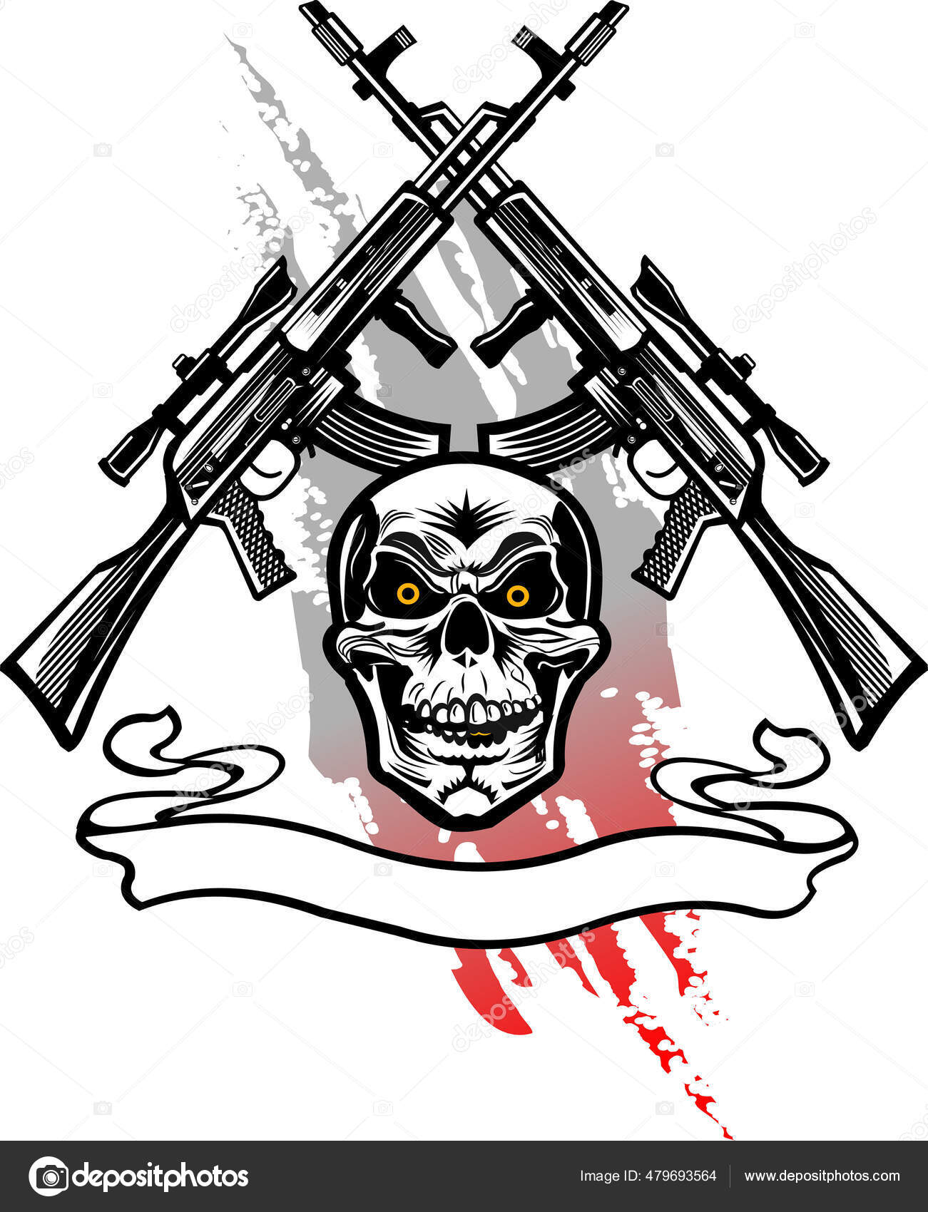 Skull And Crossed Guns Tattoo