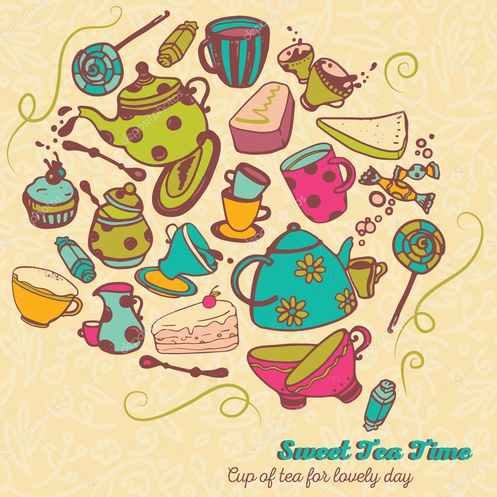 Cute menu cover for tea room, card with cartoon style tea things Stock ...