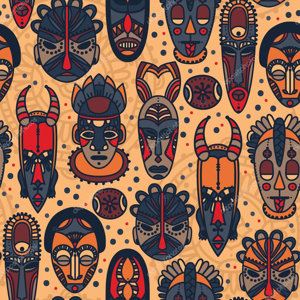 Seamless pattern with tribal african masks — Stock Vector © ghouliirina ...