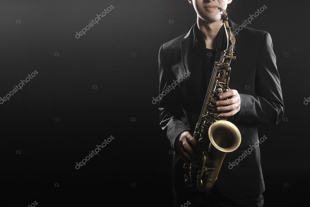 Saxophonist Man with Saxophone Player with sax alto — Stock Photo ...