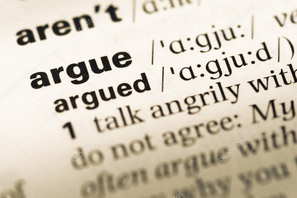 Close up of old English dictionary page with word argue — Stock Photo ...