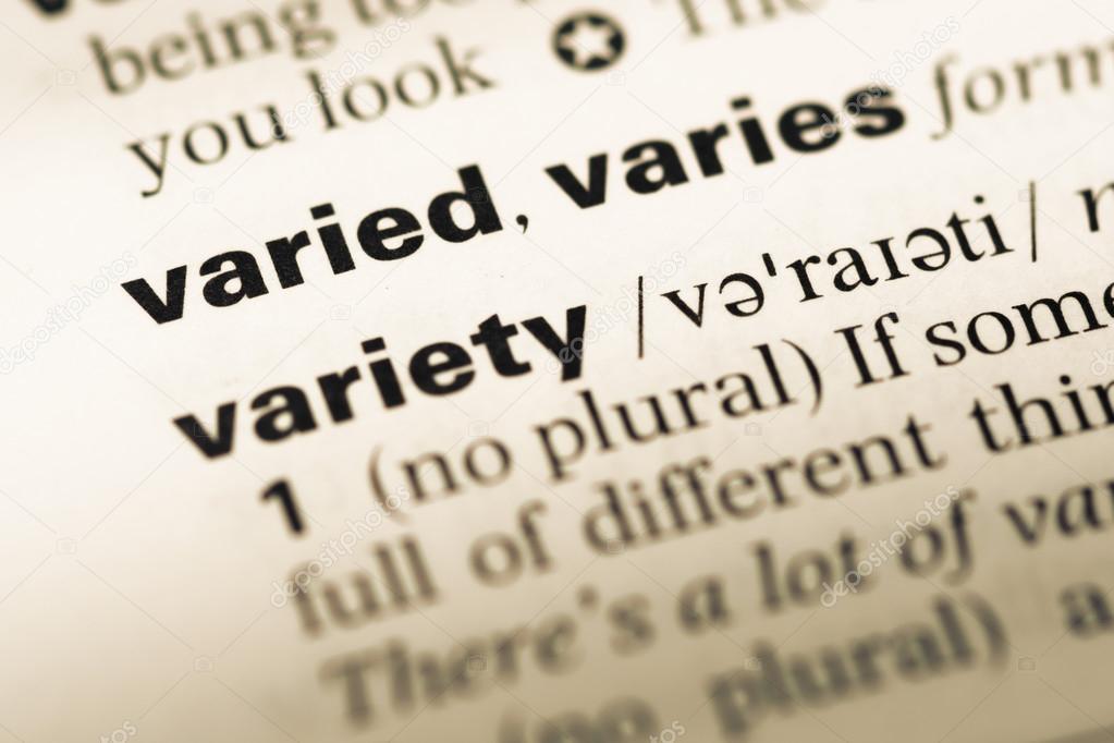 Close up of old English dictionary page with word varied varies — Stock ...