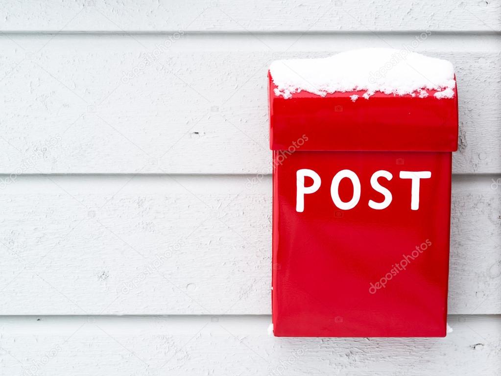 Red mailbox with snow on top — Stock Photo © karidesign #64010067