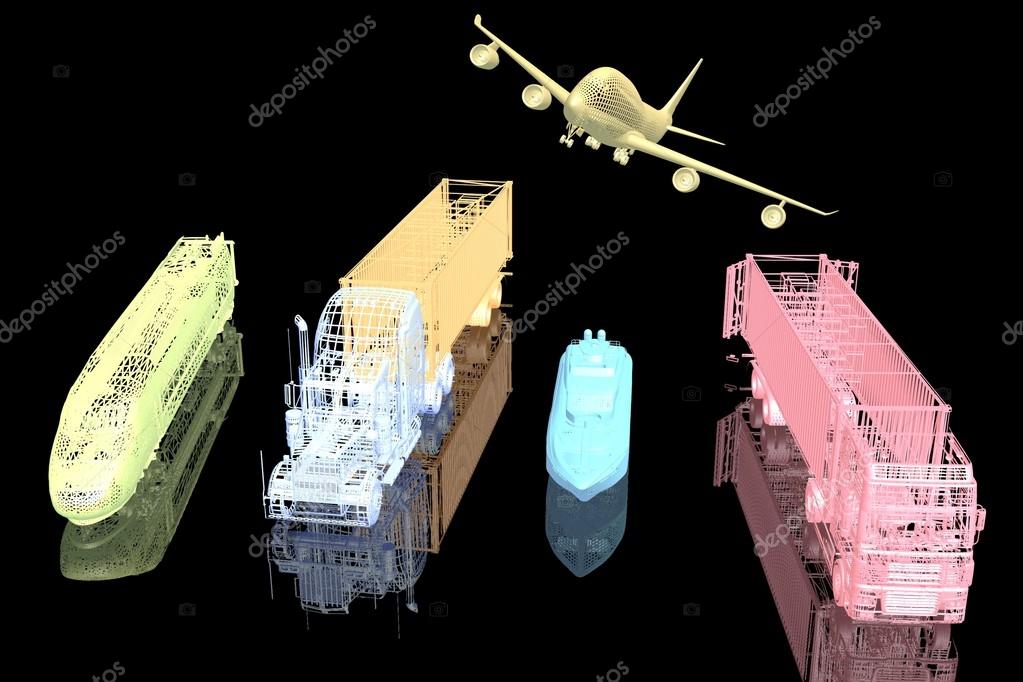 Types of transport. 3d model on black background Stock Photo by ©3DDock ...