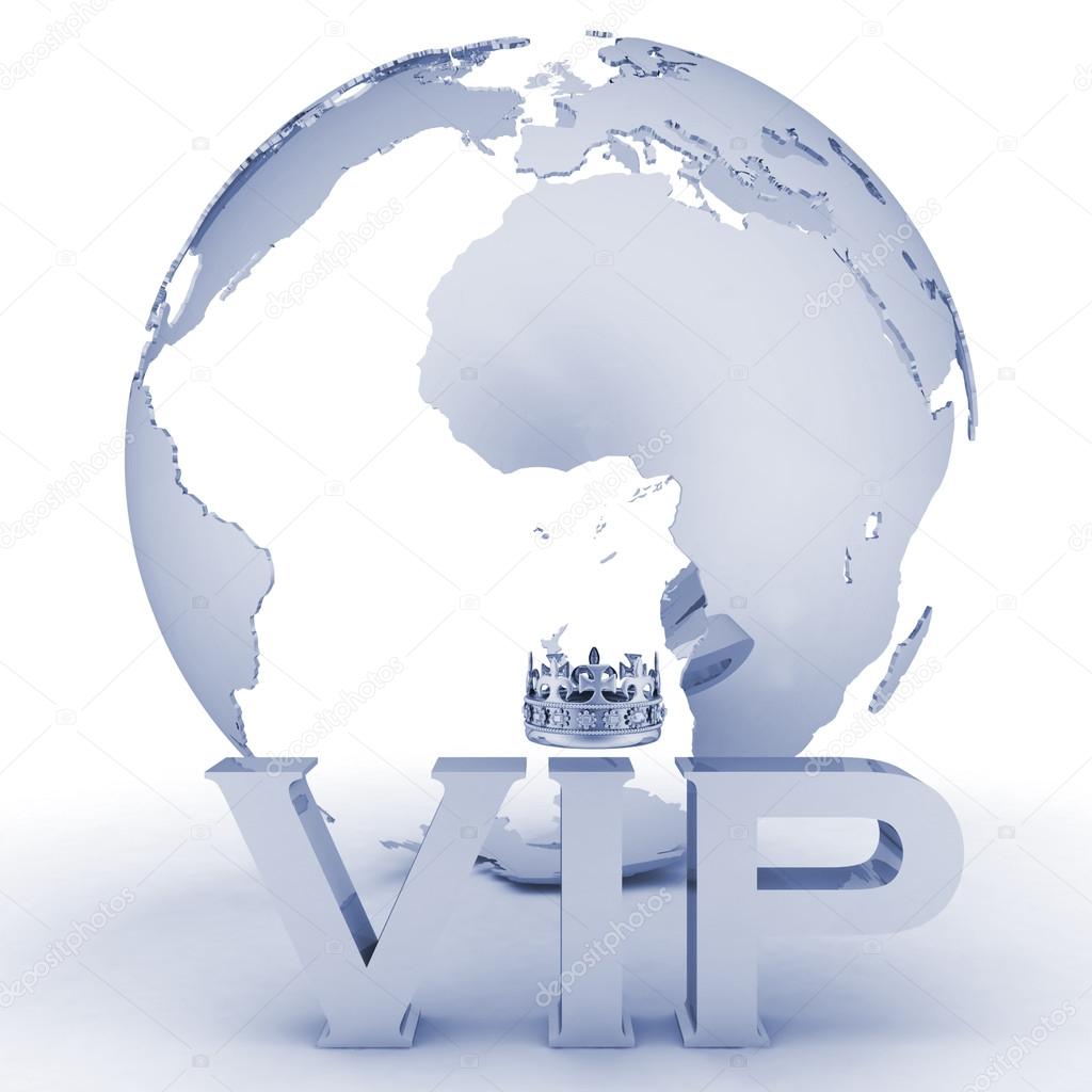 VIP abbreviation with a crown. 3D text on a globe background Stock ...