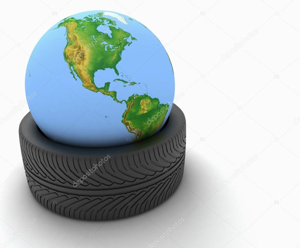 3d earth globe in a car tire on white Stock Photo by ©3DDock 99860934