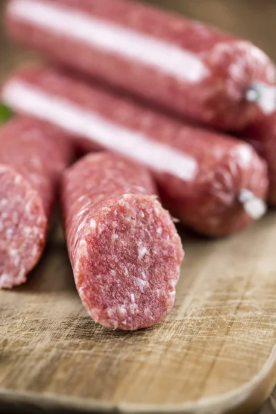 German Mettwurst on wooden background Stock Photo by ©HandmadePicture ...