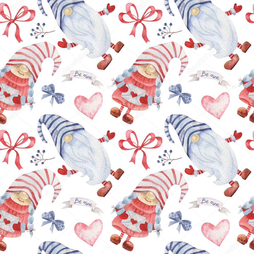 Patrón sin costuras de acuarela con gnomos y decoraciones para el día ...