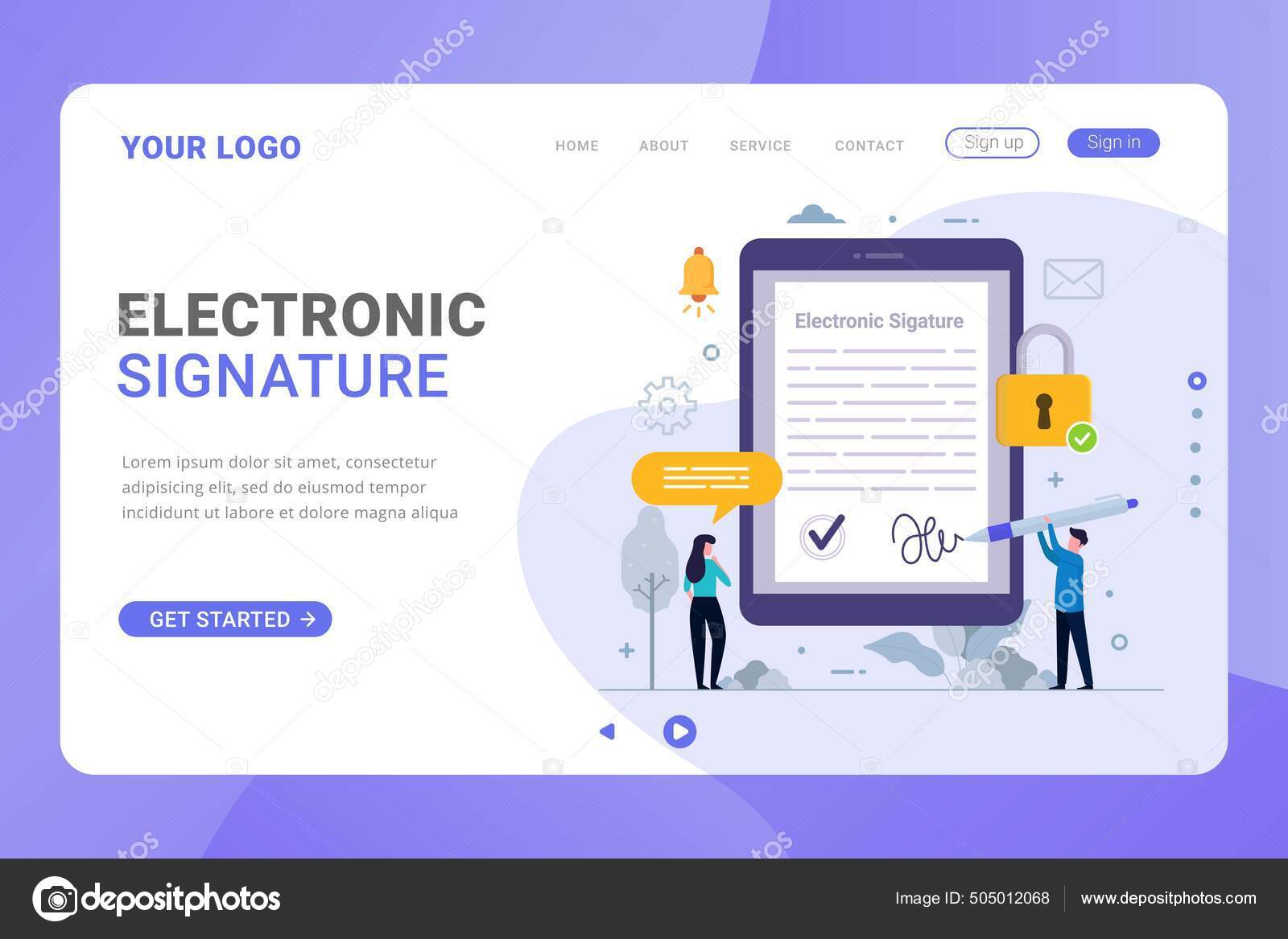 Landing Page Template Electronic Signature Design Concept Digital ...