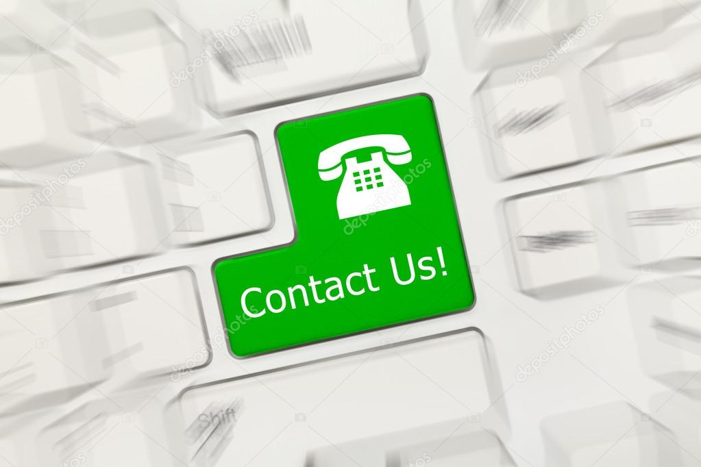White conceptual keyboard - Contact Us (green key with phone sig ...