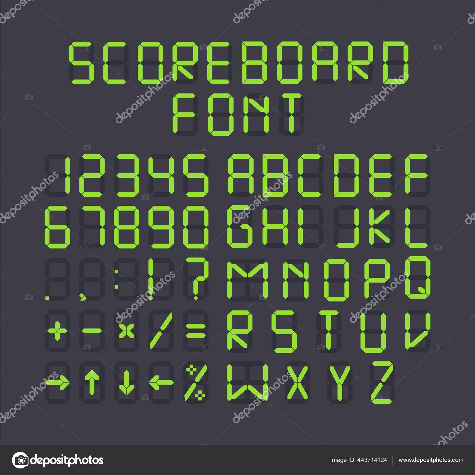 Green scoreboard alphabet. Can be used as sport match board, airport ...