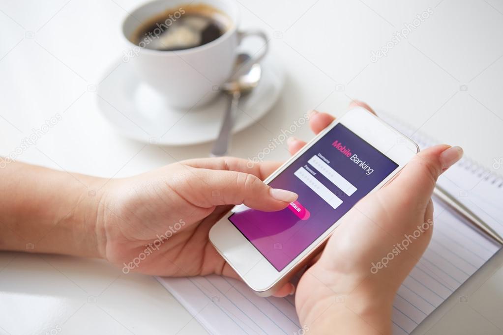Female hands using mobile banking — Stock Photo © rsedlacek #67922345