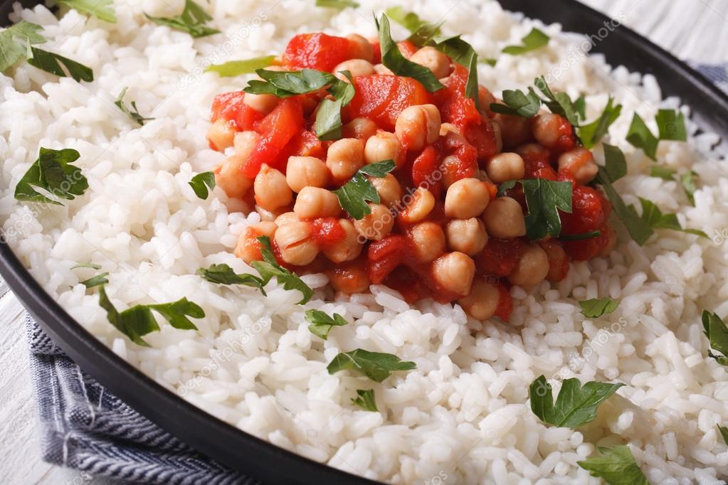 Rice with chickpeas and herbs close up horizontal Stock Photo by ...