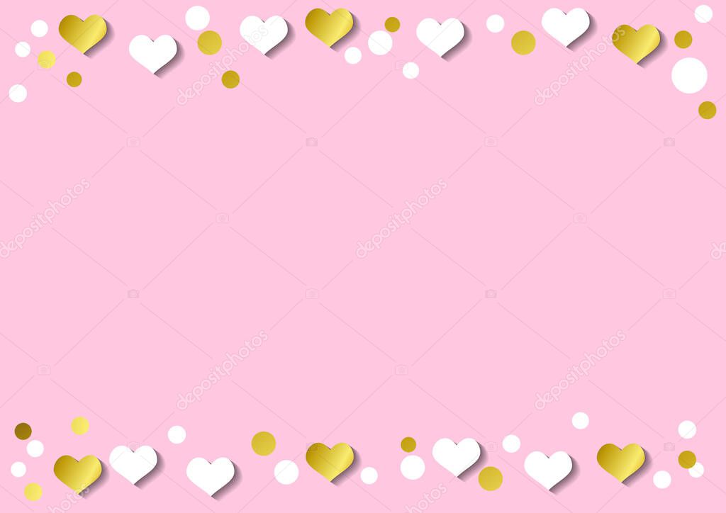 Fondo rosa rom ntico festivo con marco de corazones blancos y confeti y rayas doradas para la ...