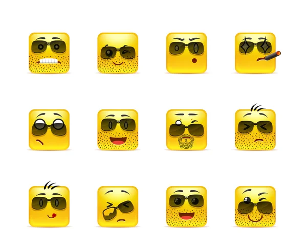 Cute colorful square stickers emoticons faces with different ...