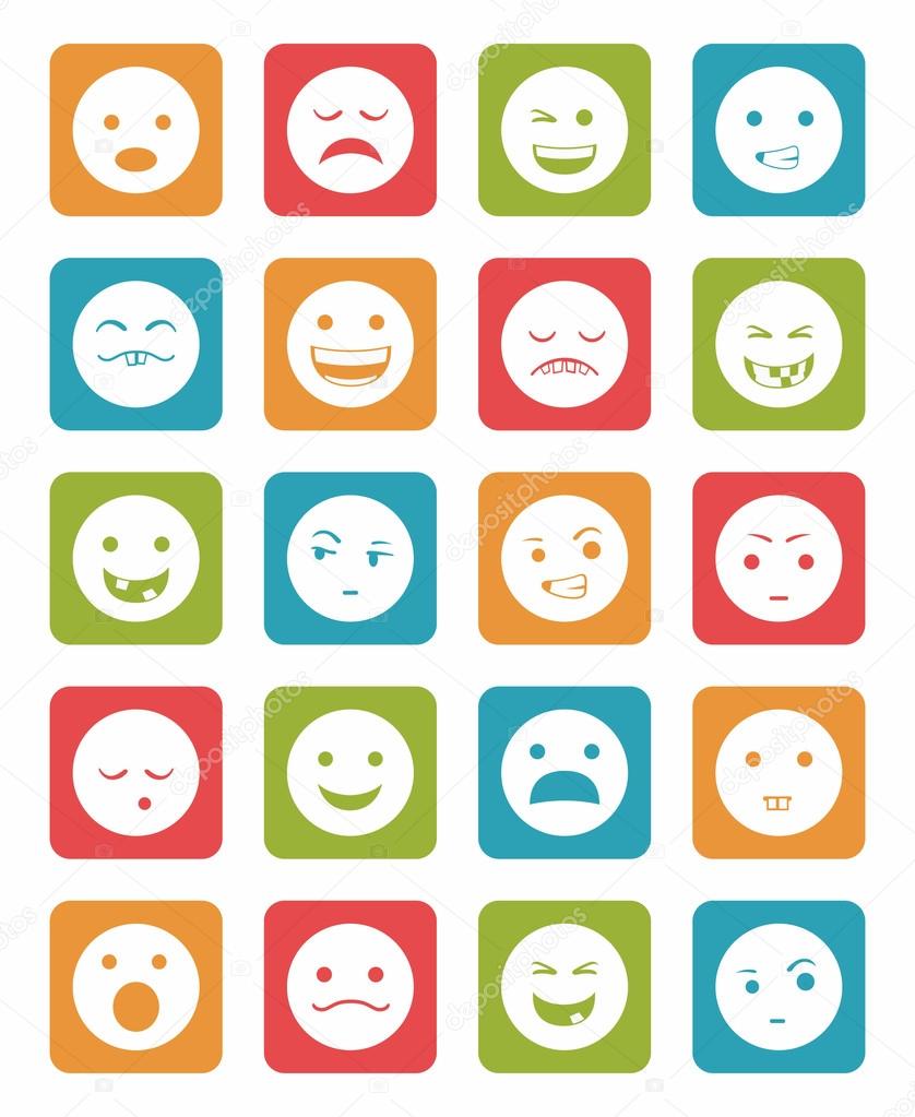 Iconos conjunto 20 sonrisas emocionales en cuadrado — Foto de stock ...