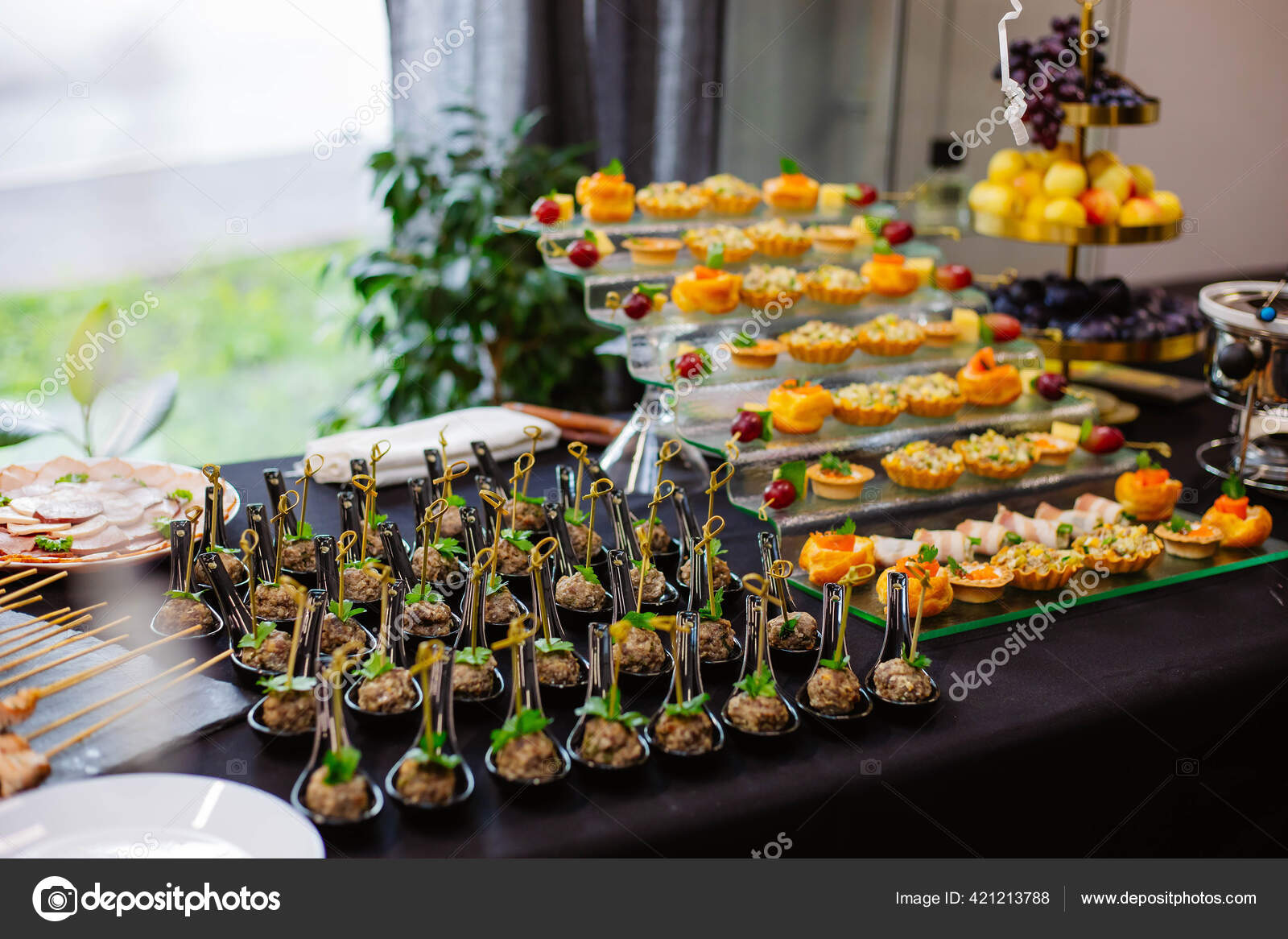 Canape, appetizers, on the table, buffet menu, European cuisine, shrimp ...