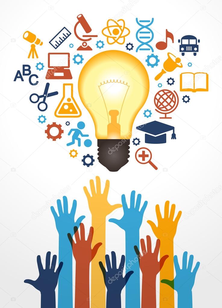 Lightbulb with education icons Stock Vector by ©VLADGRIN 123647052