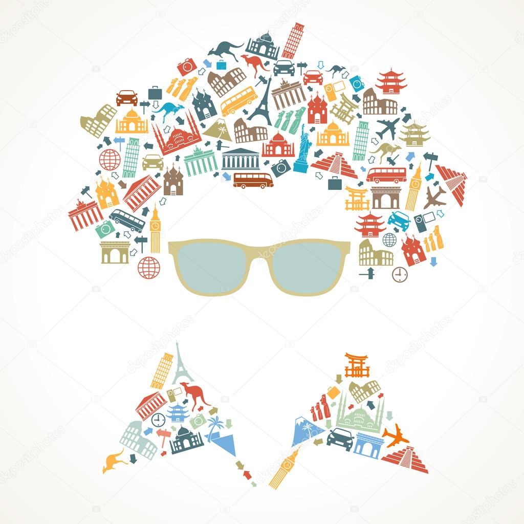 Human face with Famous international landmarks ⬇ Vector Image by ...