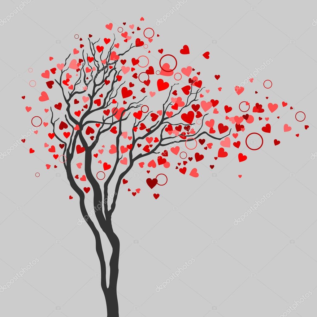 Tree with heart leaves on black background — Stock Vector © Loca #61462259