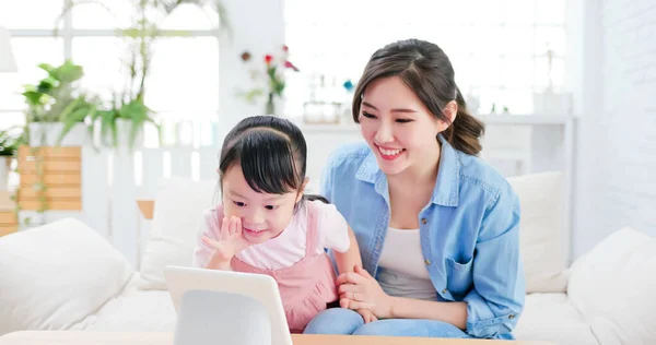 Smart AI speaker concept - Mom and daughter talk to voice assistant ...