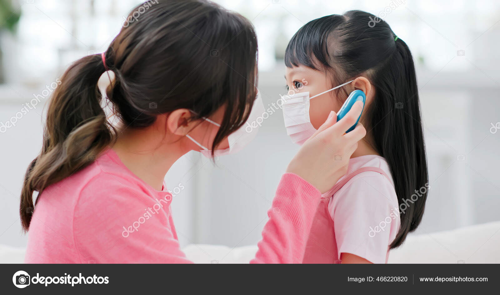 Mom Use Ear Thermometer Measure Kids Temperature Stock Photo by ...