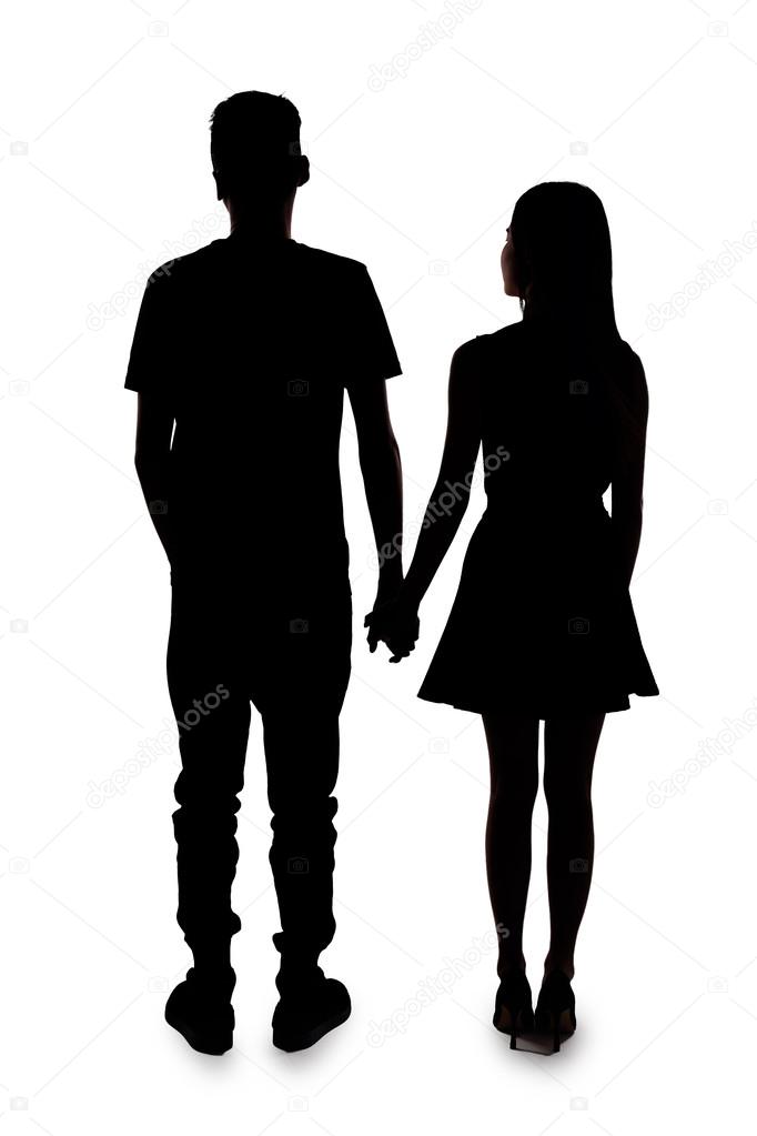Silhouette Lovers Holding Hands