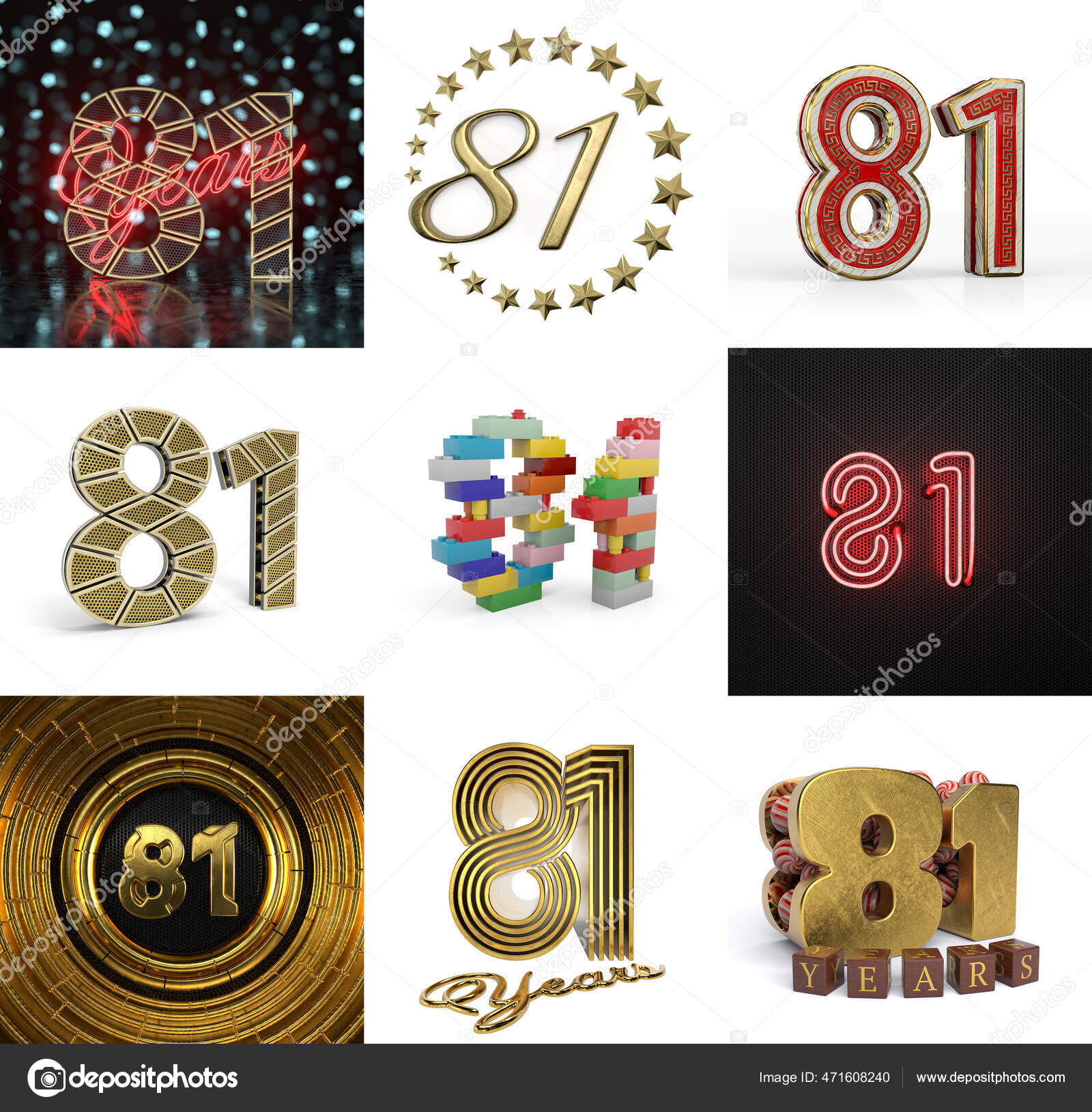 Set Eighty One Year Birthday Number Graphic Design Element Anniversary ...