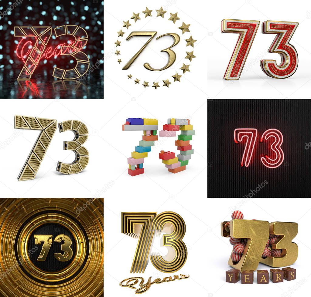 Conjunto de setenta y tres años cumpleaños. Elemento de diseño gráfico número 73. Número de ...