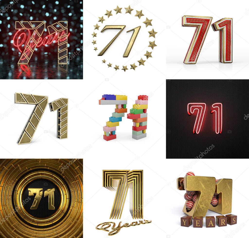 Conjunto de setenta y un años de cumpleaños. Elemento de diseño gráfico ...