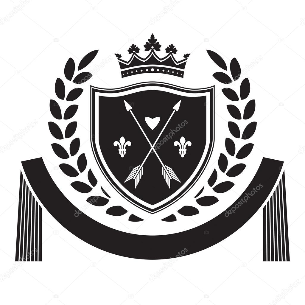 Coat of arms - shield with crown, arrows, laurel wreath at the s ...