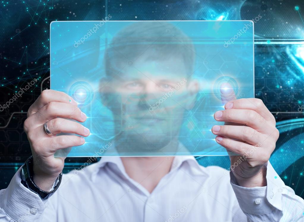 Businessman touching a dashboard with key performance indicator Stock ...