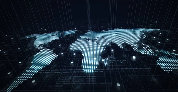 Abstract Blue Technology Background World Map Binary Computer Code ...