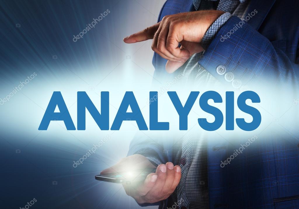 Businessman presses button analysis on virtual screens. Business ...